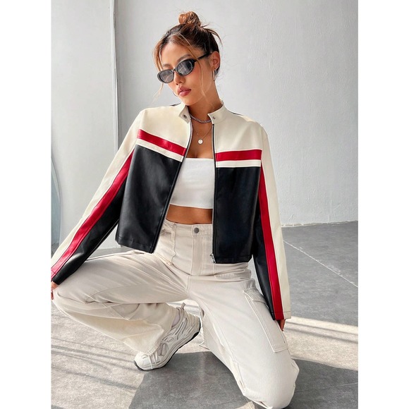 WILA | Jackets & Coats | Minimalist Colorblock Zip Up Cropped Vegan ...